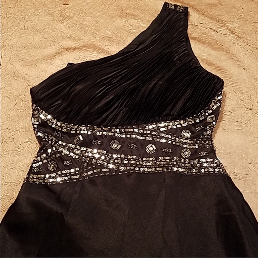 Long Black Prom Gown With Striking Details - Gem